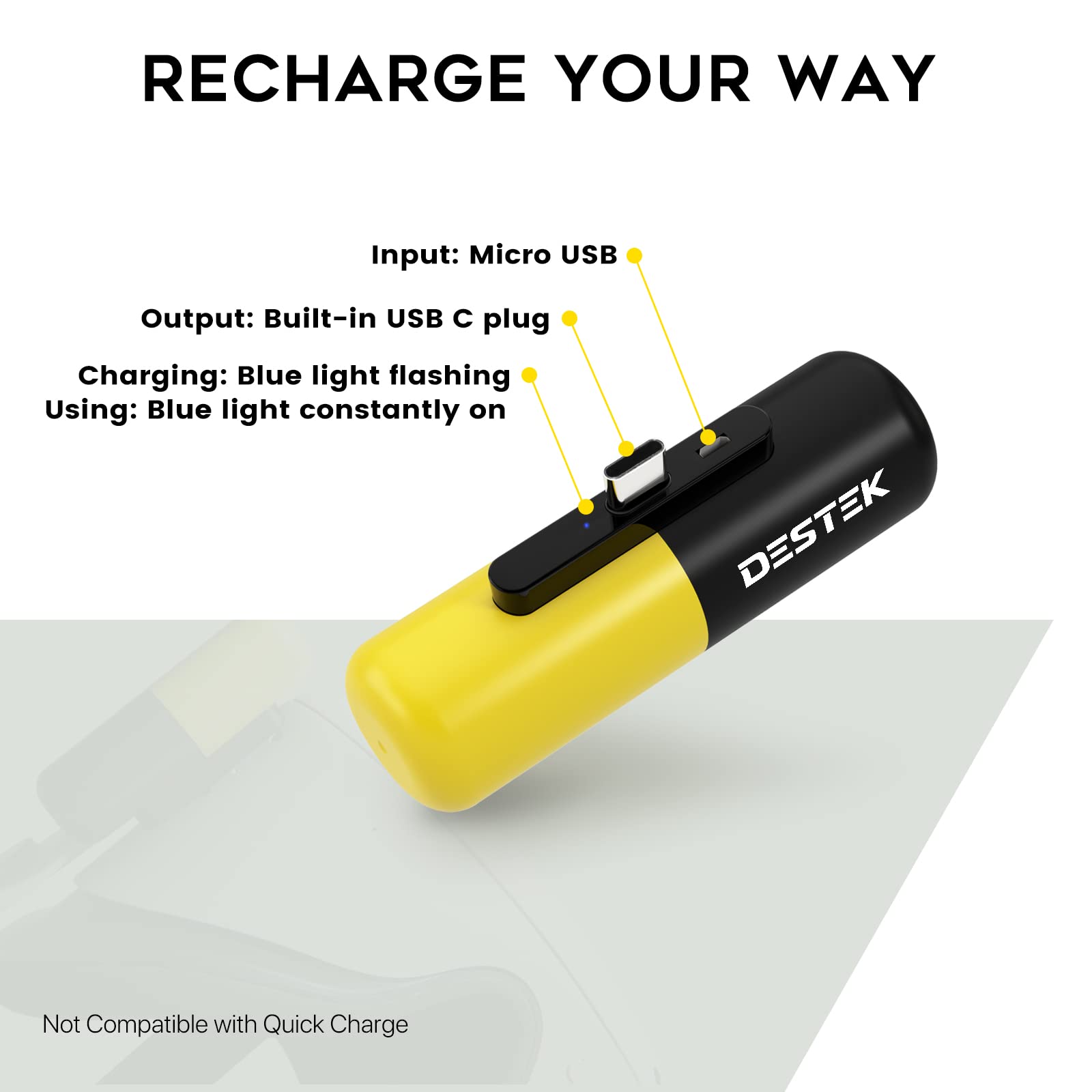 DESTEK Capsule Power Bank Compatible with Meta/Oculus Quest 2/Quest Pro Accessories and Phone | Ultra Lightweight & Portable Battery Pack Compatible with Elite Strap, Extra 1.5hrs Play time (3300mAh)