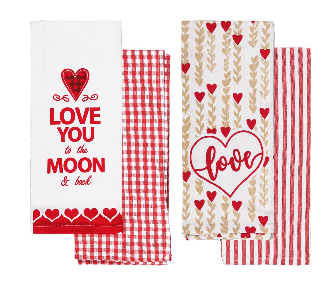 fillURbasket Valentines Day Kitchen Towels Set Hearts Dish Towels Love Flour Sack Towels Set of 4 15”x25” Cotton (Love Sayings Kitchen Towels)