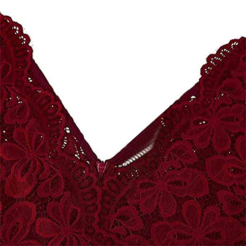 Flower Lace Swing Dress for Women Solid Color Splicing A-Line Dress Long Sleeve Deep V-Neck Loose Midi Dress