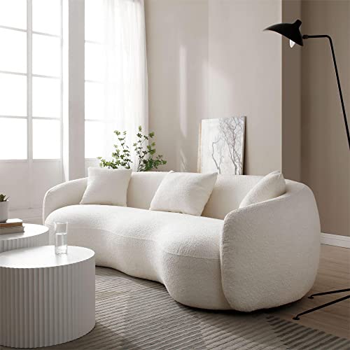 KEVINSPACE 94" Curved Sofa Modern Curved Couch Living Room Mid Century Luxury Style, 4-Seat Boucle Fabric Couch for Bedroom, Office, Apartment,Beige