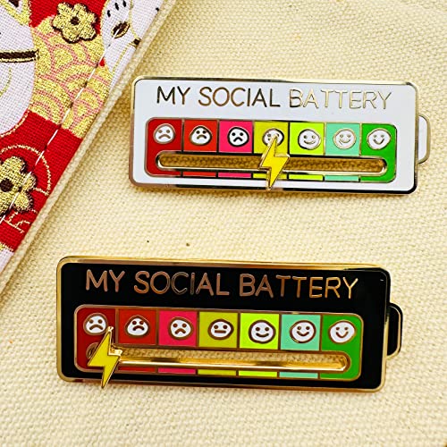 SLINHEWEI Social Battery Pin 2.0-2023 NEW funny pins,enamel pins, Mood Expressing Pin For Introverts , Perfect for 7 Days a Week! (Black)