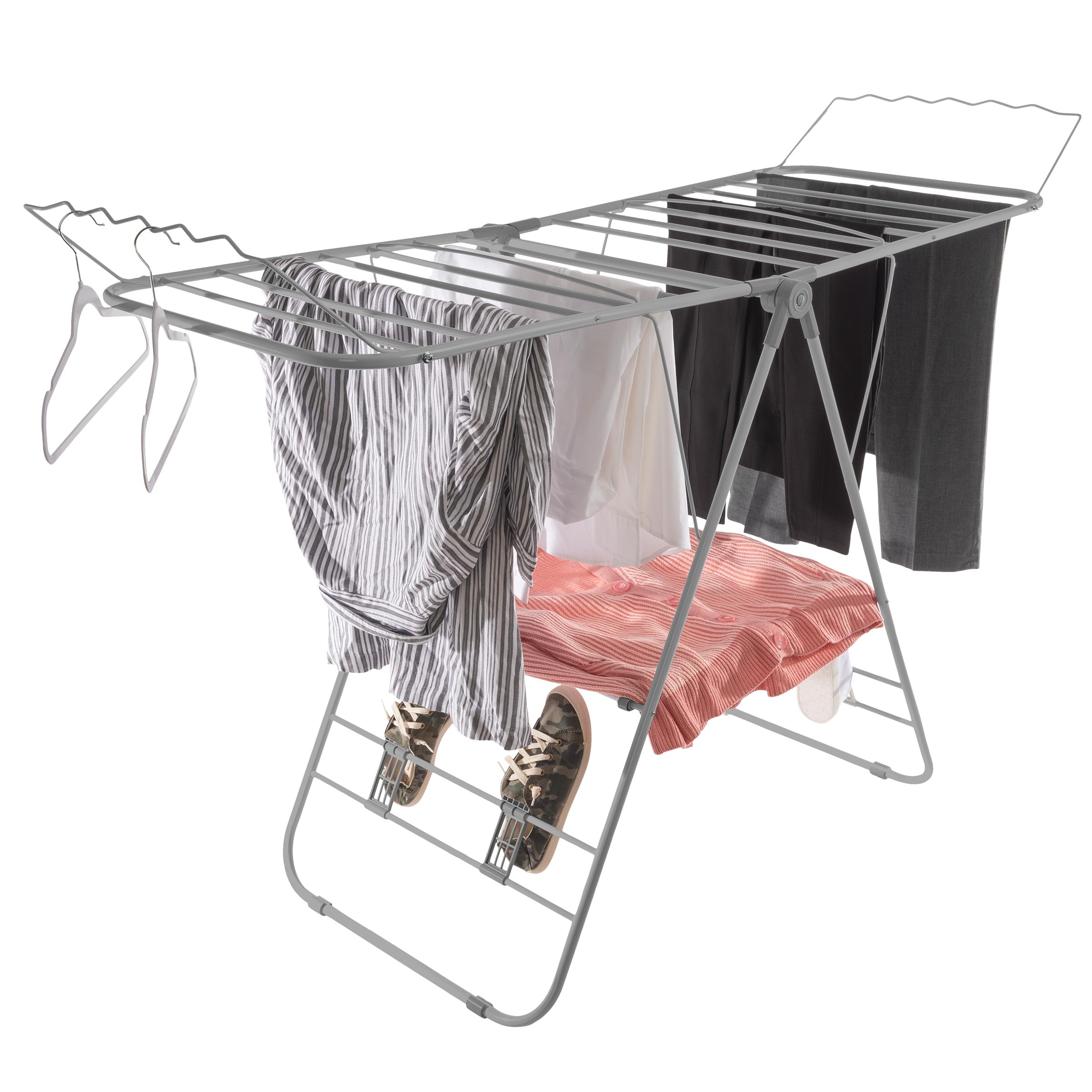 Everyday Home Clothes Drying Rack - Indoor/Outdoor Portable Laundry Rack for Clothing, Towels, Shoes - Collapsible Clothes Stand (Brushed Silver)