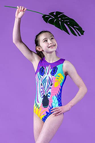 Destira Girls Gymnastic Leotards, Mod Zebra Multicolored Striped Zebra Head Dance, Ballet Tank, Adult Small