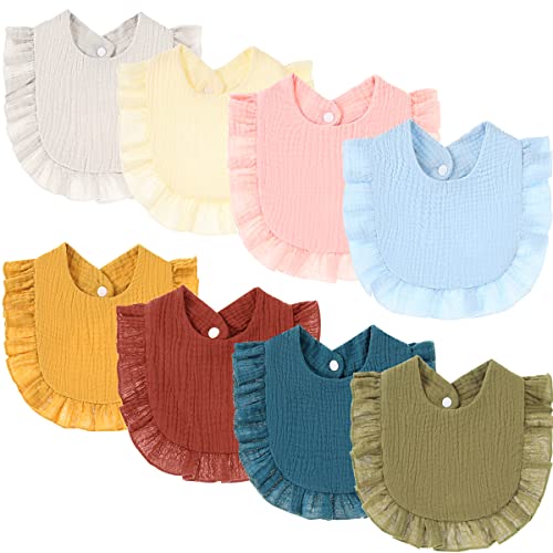 YCHWFF Muslin Bibs for baby Girls, Boys 8 Pack Drool Teething Bibs Lap-shoulder Drool Cloths Bibs 4-Layer Organic Cotton Multi-Use Scarf