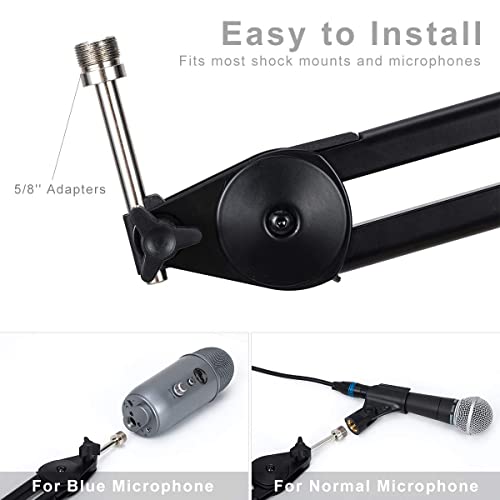 DISINO Microphone Boom Arm Stand Heavy Duty Adjustable Suspension Scissor & Spring Built-in Mic Stand For Blue Yeti Snowball Microphone & Blue Yeti Nano