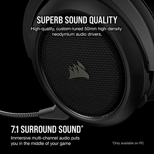 Corsair HS70 Pro Wireless Gaming Headset - 7.1 Surround Sound Headphones for PC - Discord Certified - 50mm Drivers – Carbon (Renewed)