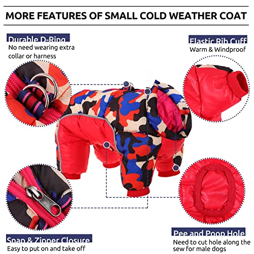 SUNFURA Winter Dog Coats, Warm Dog Down Jacket with 4 Legs, Reflective Windproof Puppy Turtleneck Snowsuit for Cold Weather, Lightweight Padded Puffer Dog Vest Apparel for Small Medium Dog