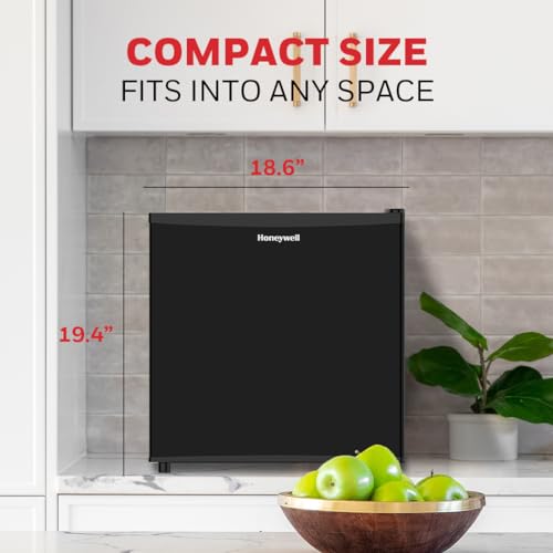 Honeywell Mini Compact Freezer Countertop, 1.1 Cubic Feet, Single Door Upright Freezer with Reversible Door, Removable Shelves, for Home, Dorms, Apartment, Office- Black