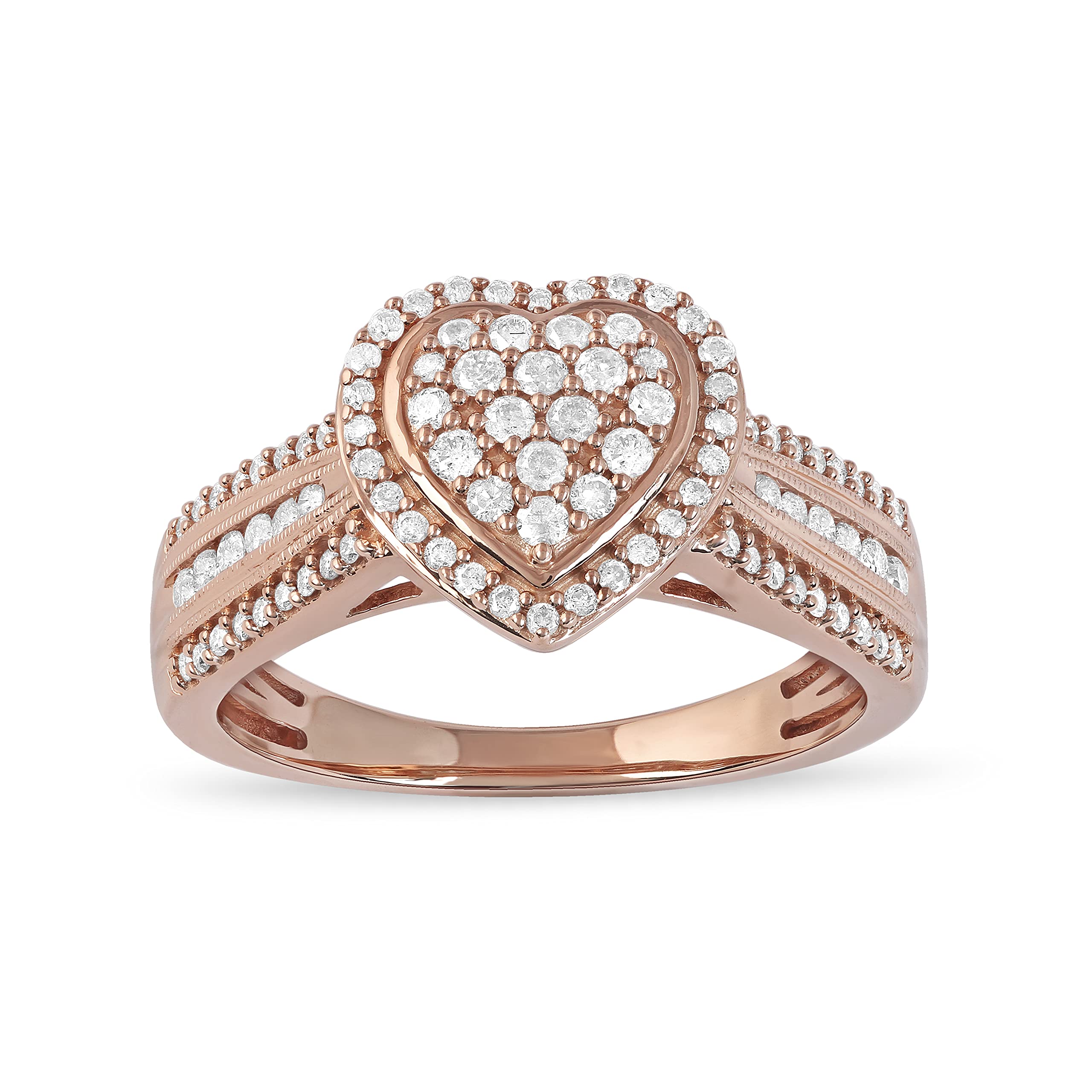 DZON Sterling Silver with Rose Gold Plating 1/2Ct. TDW. Round Diamond Composite Heart Frame Engagement Ring Love Gift for Women(I-J,I2) 6