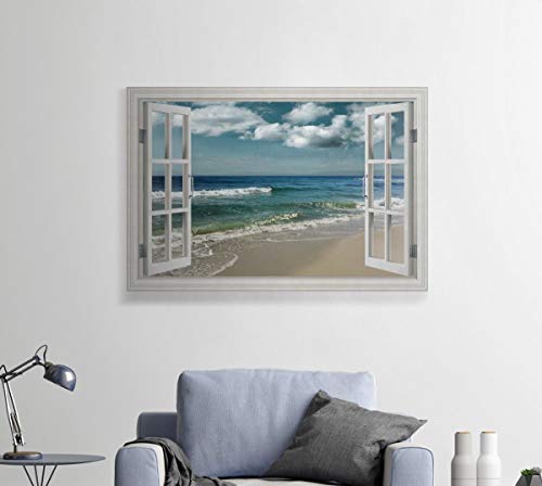 Renditions Gallery Canvas Nature Wall Art Home Paintings & Prints Artwork Cloudy Ocean Beach Sky Glam Romantic Window View Modern Decorations for Dining Room Office Kitchen - 18"x27" LT21
