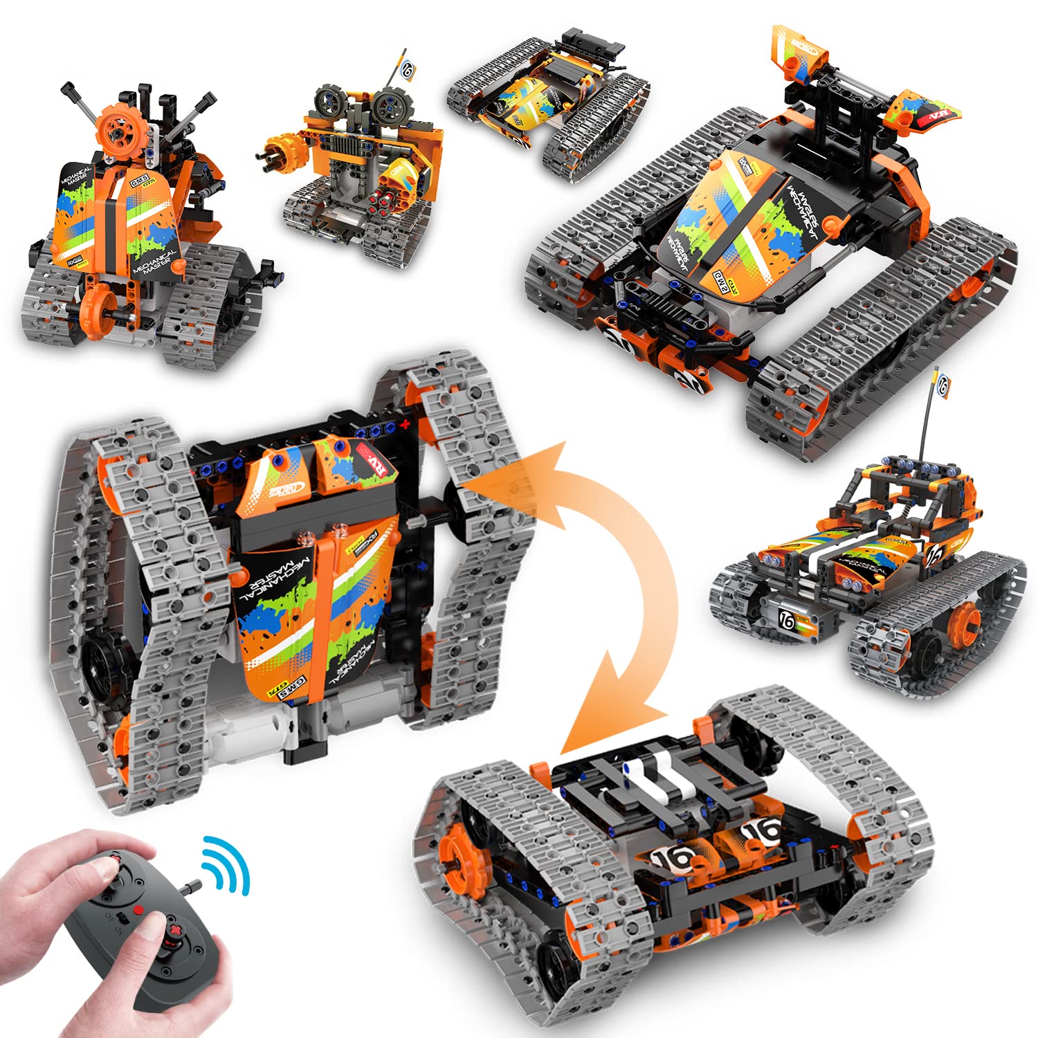 Gampop 6 in 1 STEM Building Toys Gifts for Age 6 7 8 9 10 11 12 Years Old Boys Kids,Remote Control RC Flip Race Car Tank Robot Blocks,Educational Learning Projects Science Engineering Kit (462 Pcs)