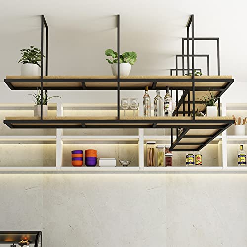 Guuurrrg Ceiling Mount Shelf Industrial Style PB9rrling Mounted Storage Shelf, Bar Kitchen Restaurant Hanging Decorative Flower Stand, 4 Sizes (Black 120 x 30 x 80cm)