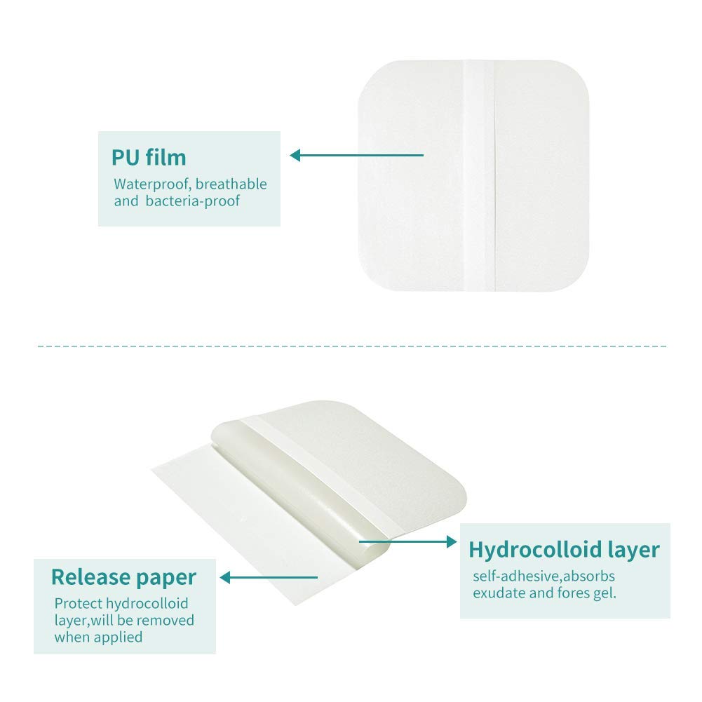 Dimora Hydrocolloid Dressing 4'' x 4'', Sterile Self-Adhesive Patches & Dimora Ag Silver Calcium Alginate Wound Dressing Pads, 4'' x 4'' Patches