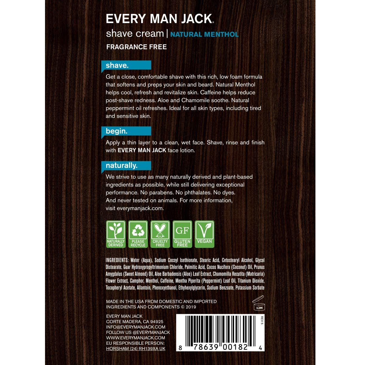 Every Man Jack Natural Menthol Shave Cream for Men - Soften and Prep Sensitive Skin and Beard for a Close, Comfortable Shave with Natural Menthol, Coconut Oil, and Aloe - 6.7-ounce - Twin Pack
