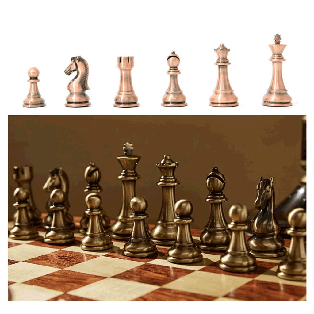 International Metal Chess Set for Kids Adults with Wood Board and Storage Metal Standard Pieces Classic Game Chess Set Chess Set