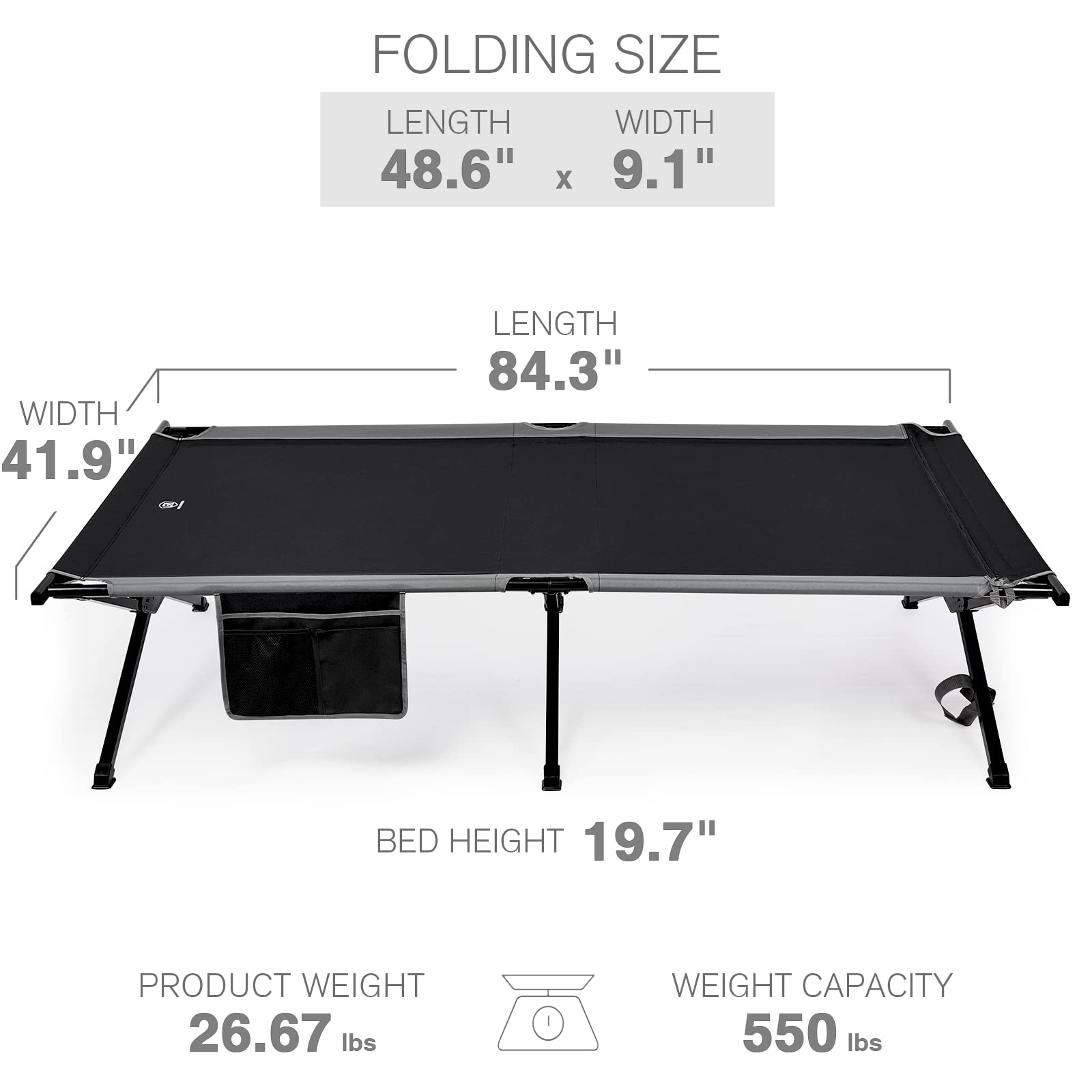 EVER ADVANCED Oversized XL Folding Camping Cot for Outdoor Travel Portable Tent Bed with Carry Bag Support to 550 lbs
