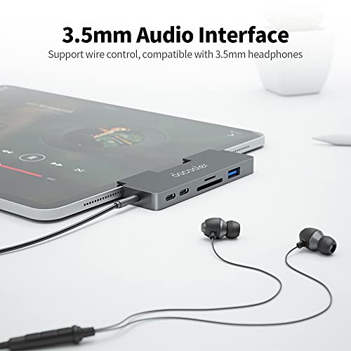 Hub,ERYUE 7-in-1 Type-C Hub with USB3.0 Audio HD Port TF SD Card Slots Compatible with Pro Type-C Phone Tablet Laptop