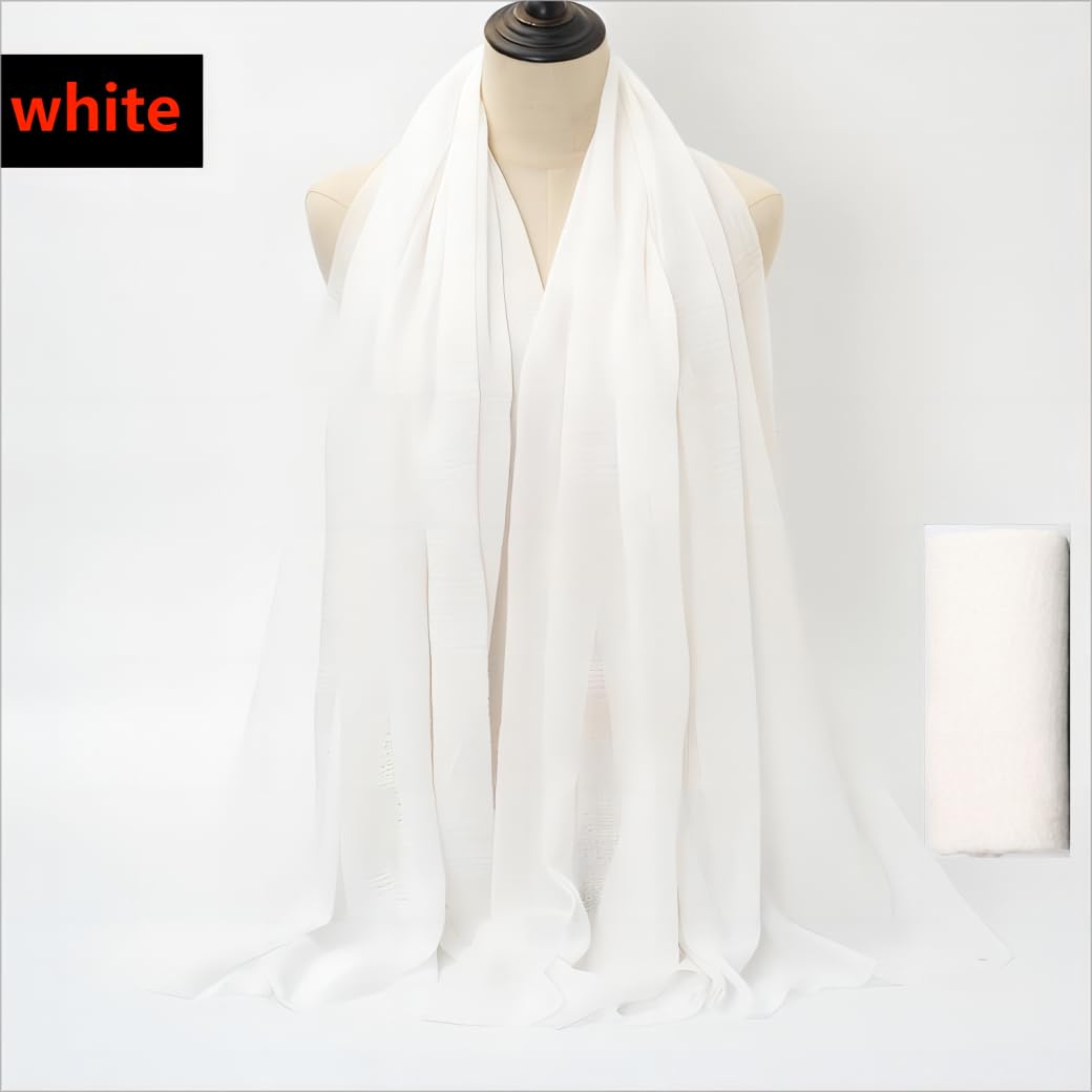 guiyal Cotton Blend Crinkle Vintage Soft Scarf with Fringed Edges,linen scarf,shawl,travel scarf,White scarf