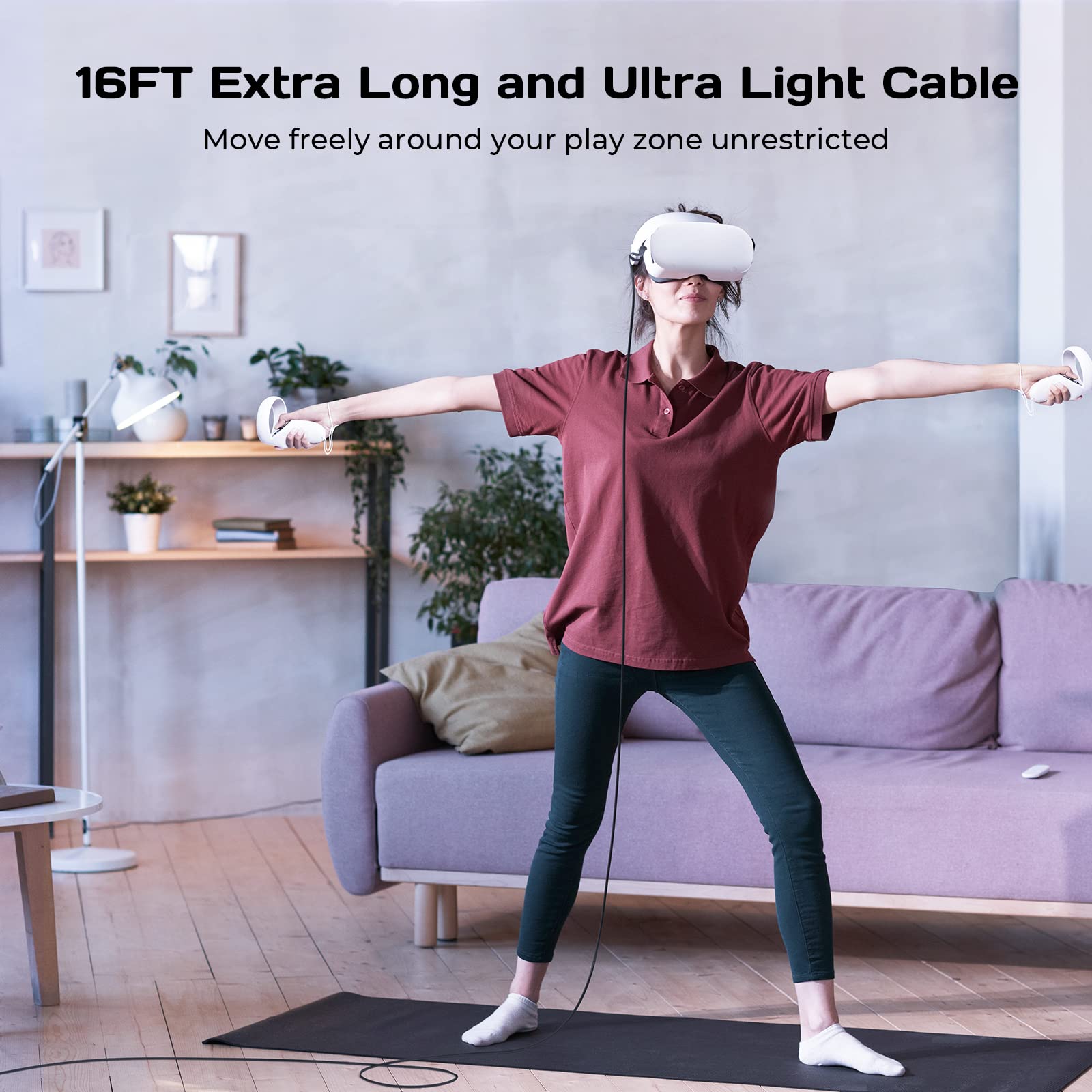 Gamulus 16FT Link Cable for Oculus Quest 2 with Extra Charging Port,Fast Charging and High Speed Data Transfer, USB-A 3.0 to USB-C Cable for VR Headset and Gaming PC