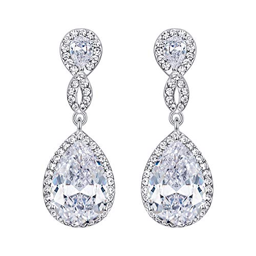 EVER FAITH Crystal Wedding Earrings for Bride Bridesmaids, White Cubic Zirconia Birthstone 8-Shape Infinity Pierced Bridal Dangle Earrings Clear Silver-Tone
