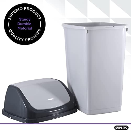 Superio Swing Top Trash Can, Waste Bin for Home, Kitchen, Office, Bedroom, Bathroom, Ideal for Large or Small Spaces - White Smoke (3 Pack- 4.5 Gal, 9 Gal, 13 Gal)