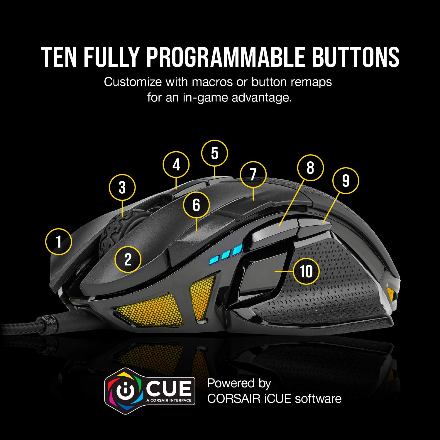 Corsair Nightsword RGB, Performance Tunable FPS/MOBA Gaming Mouse, Black, Backlit RGB LED, 18000 DPI, Optical (Renewed)