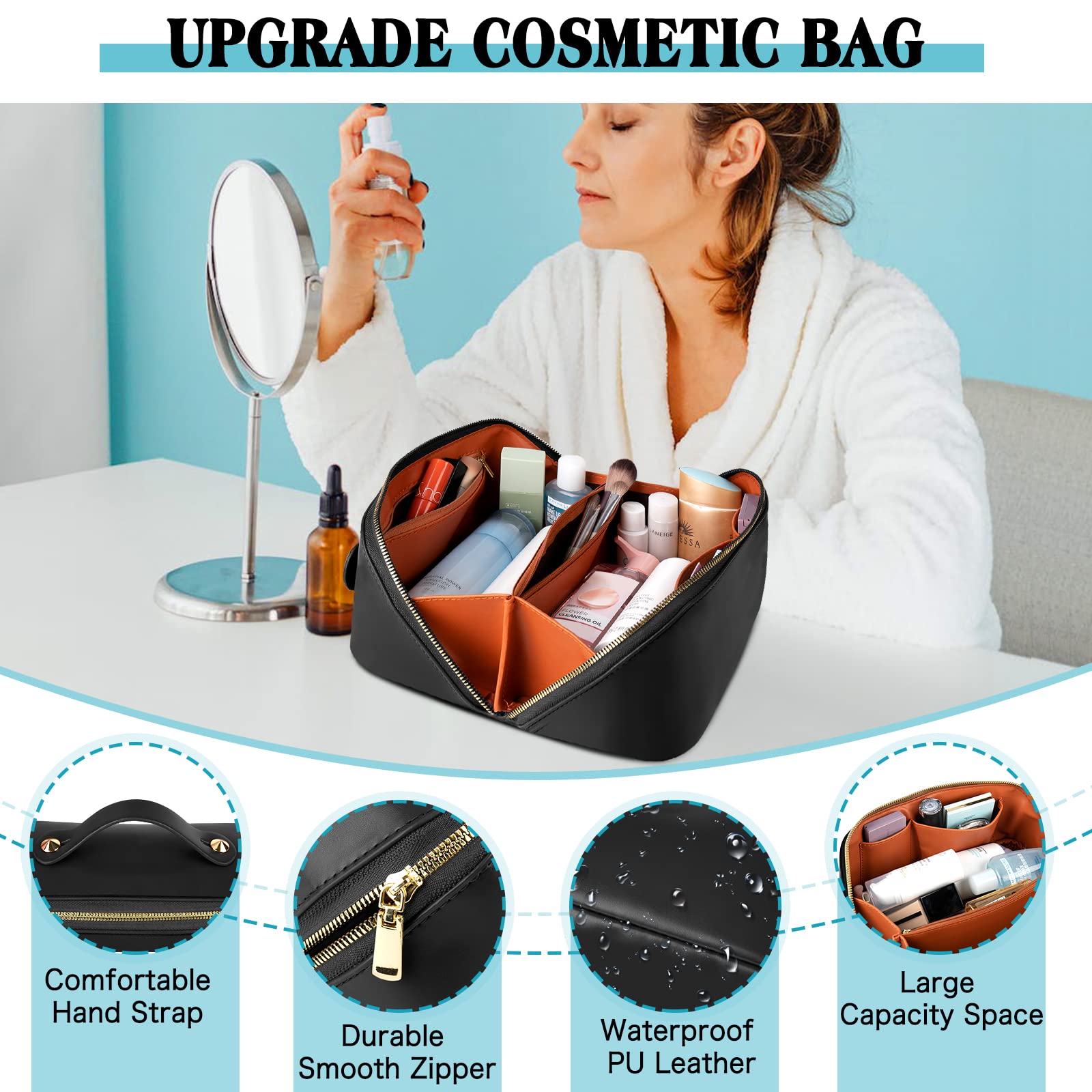 HUANLANG Travel Bag Large Capacity Waterproof PU Leather Organizer Bag for Women