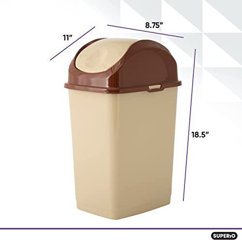 Superio Swing Top Trash Can, Waste Bin for Home, Kitchen, Office, Bedroom, Bathroom, Ideal for Large or Small Spaces - Beige (3 Pack - 4.5 Gal, 13 Gal)