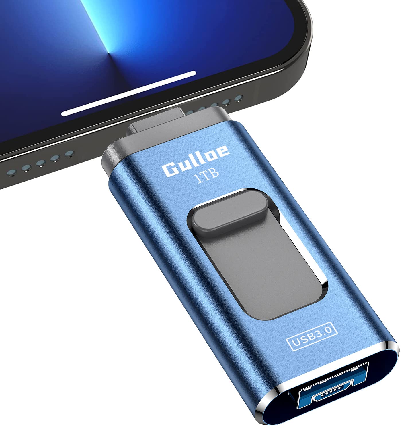 Gulloe Flash Drive 1TB Compatible with iPhone iPad, Take More Photos and Videos, Photo Stick Memory External Data Storage Thumb Drive Compatible with iPhone, iPad, Android, PC (Blue)