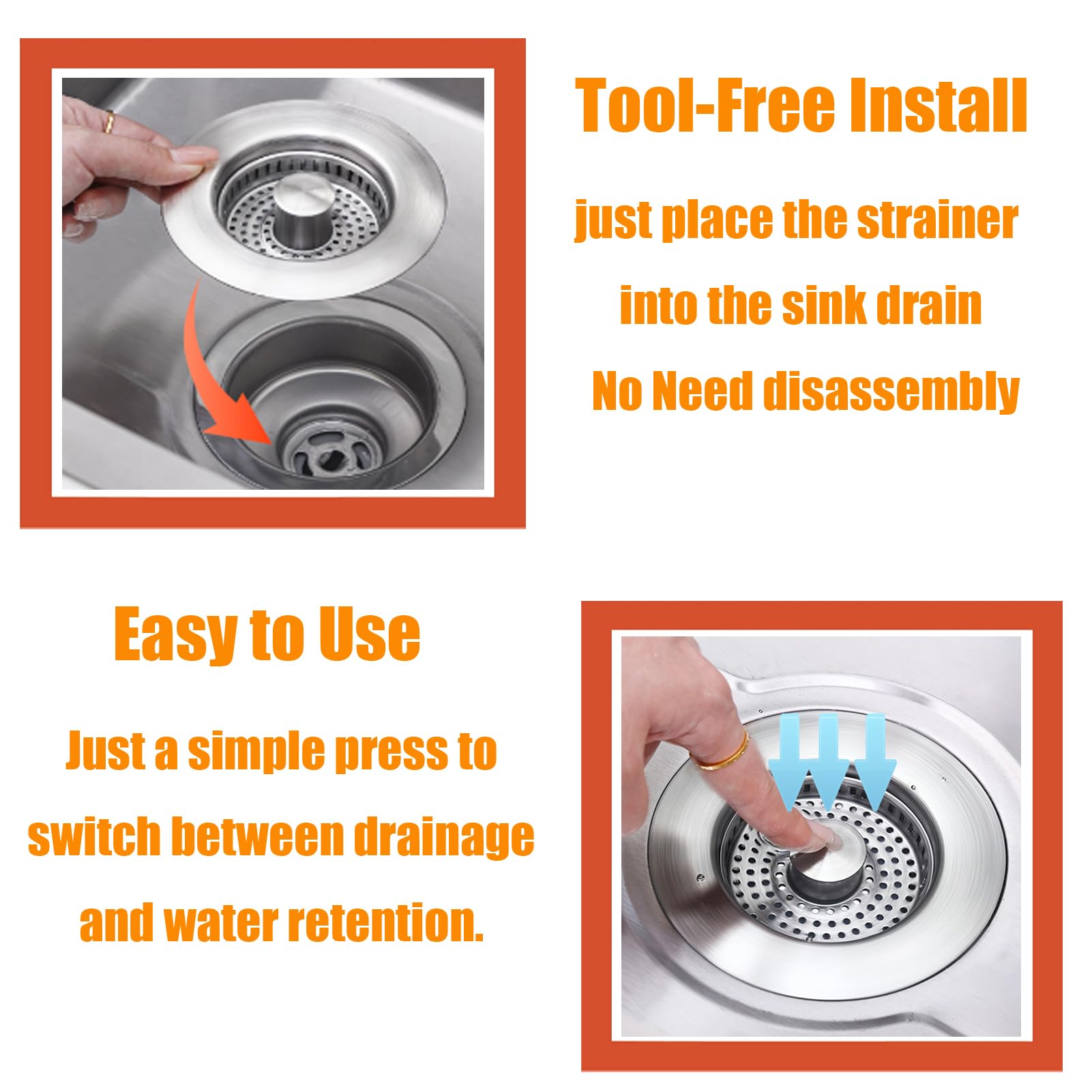 Kitchen Sink Drain Strainer and Sink Stopper(3 in 1), Upgraded Stainless Steel Drain Basket/Brass Pop-Up Bounce Core/Double Seal Sink Drain Stopper, Replacement for Standard 3-1/2 inch Drain