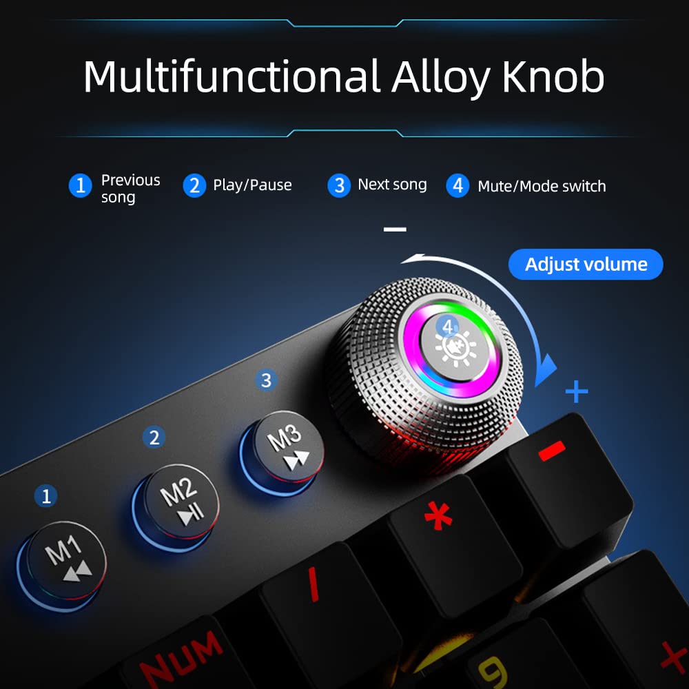 Docooler Wired Mechanical Keyboard 104 Keys Blue Switches Gaming Keyboard with 22 Mixed Light Effect, Multimedia Buttons, Metal Panel and Magnetic Suction Wrist Rest