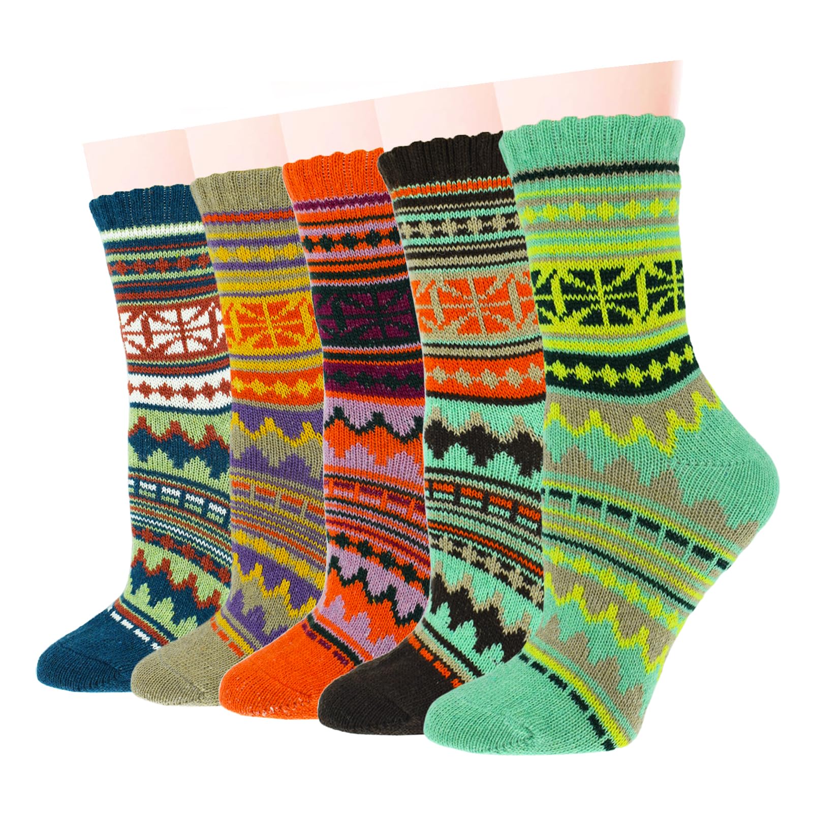 Fly love 5 Pairs Womens Vintage Wool Socks Winter Warm Hiking Thick Thermal Boot Crew Comfy Sock 5-8 (Style C)