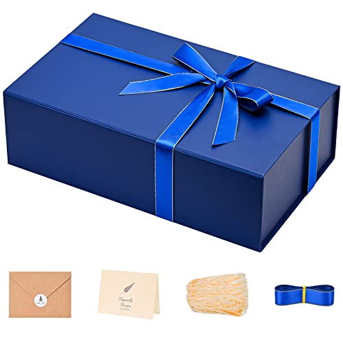 LIFELUM Gift Box 13.8 x 8.3 x 4.4 inch, Large Gift Box with Lids for Presents Ribbon,Card,Shredded Paper Filler Magnetic Closure for Thanksgiving, Holidays, Birthdays(Navy Blue)