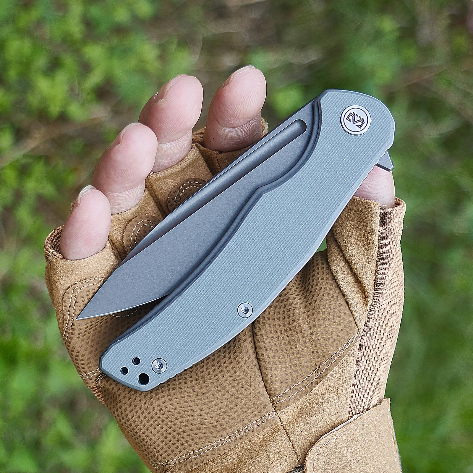 Miguron Knives M Velona Flipper Folding Knife 4.03" Dark Grey PVD 14c28n Blade Grey G10 Handle With Titanium Pocket Clip Camping Hiking Pocket Knife MGR-8003DGII