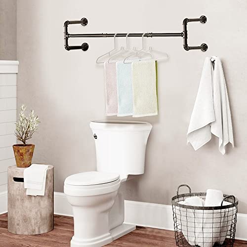 Industrial Pipe Clothes Racks, Wall Mounted Garment Racks, Space-Saving Display Hanging Clothing Racks, Heavy Duty Steampunk Detachable Multi-Purpose Hanging Rod for Closet Storage, Black (Black)