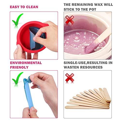 Mity rain 2pcs Silicone Wax Warmer Liner, Non-Stick Wax Pot Silicone Bowl Replacement, Reuse Wax Melt Warmer Liner With 2pcs Silicone Spatulas For Hair Removal(Blue+Red)