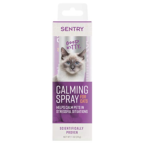 SENTRY PET Care Sentry Calming Spray for Cats, Uses Pheromones to Reduce Stress, Easy Spray Application, Helps Cats with Separation, Travel, Loud Noises, and Anxiety, Packaging May Vary