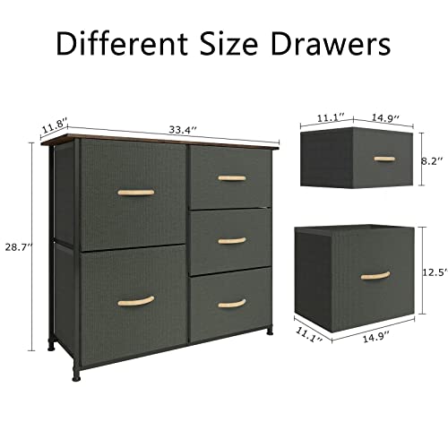 MAXCBD Nightstand Bedside Table Drawer Cabinet 5-Drawers Dresser Storage Closet Durable 5 Removable Fabric Wide Bamboo Shelves Crafted with A Wooden Tabletop and Metal Frame Storage Tower Dresser