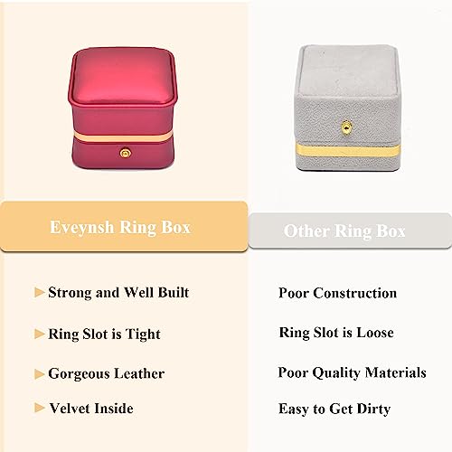 Eveynsh Wedding Engagement Ring Box Green and Red, Square Leather Velvet Jewelry Ring Bearer Box, Premium Gorgeous Vintage Single Slot Ring Box for Proposal, Ceremony, Anniversary, Gift