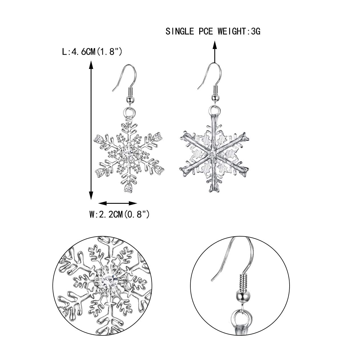 EVER FAITH Women's Austrian Crystal Winter Party Snowflake Pierced Hook Dangle Earrings Clear Silver-Tone