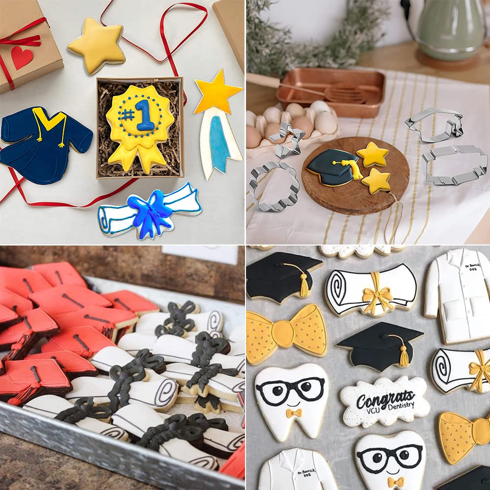 EVECILOO 10PCS 2023 Graduation Cookie Cutters Set, Stainless Steel Cookie Molds, Biscuit Cutter, Metal Dough Cutter, DIY Party Supplies for Kitchen Baking