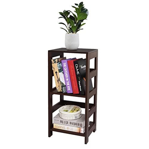 Small Bookshelf for Small Spaces, 3 Tier Book Shelf Organizer, Wooden Narrow Bookcase, Short Bookshelf for Bedroom, Living Room, Home, Office (13" W x 11" D x 29" H, Dark Brown)
