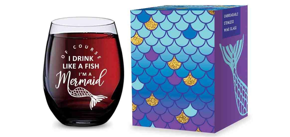 GSM Brands Stemless Wine Glass for Mermaid Gifts - Made of Unbreakable Tritan Plastic - 16 ounces