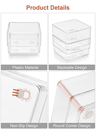 SMARTAKE 13-Piece Drawer Organizer with Non-Slip Silicone Pads, 5-Size Desk Drawer Organizer Trays Storage Tray for Makeup, Jewelries, Utensils in Bedroom Dresser, Office and Kitchen, Clear