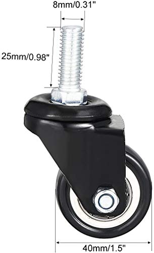 uoboeuq 1.5 Inch Swivel Caster Wheels PU 360 Degree Threaded Stem Caster Wheel M8 x 25mm, 330lb Total Load Capacity, Pack of 4