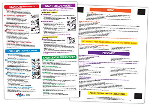 Infant, Child CPR Magnet - CPR, Choking, Poison, Burns, Dental Emergency First Aid Sign - Quick Reference Card, 8.5 x 11 in.