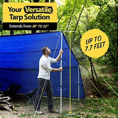 Everbeam Telescopic Tarp Pole for Camping, Hiking, Fishing - Adjustable Aluminium Rods Extend To 92" - Portable & Lightweight, Ideal for Awning, Tent Fly - Includes Guy Lines, Stakes, Carry Bag-2 Pack