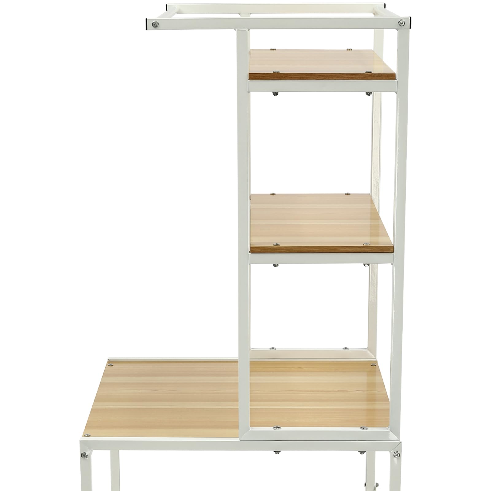 iSamLam Over Washer Dryer Standing Rack Stand with Adjustable Rubber Feet, Hanging Towels Organizer Laundry Products Storage Shelf for Bathroom Laundry Room Space Saver (White + Log)