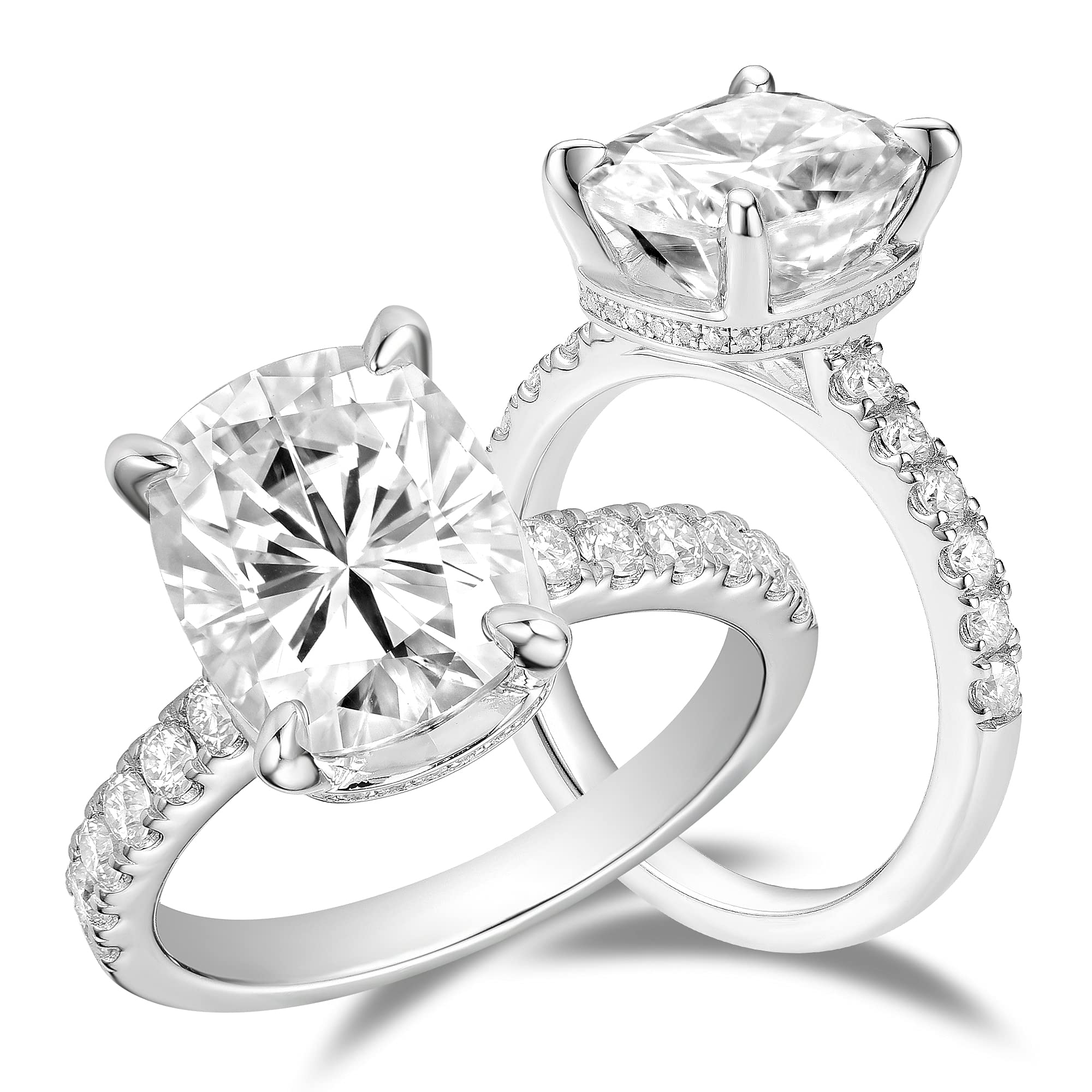 DovEggs Center 5ct 9x11mm G-H-I Color Cushion Cut Moissanite Hidden Halo Engagement Ring 14k Gold Quality Silver Weeding Ring Engagement Ring for Women(8.5)