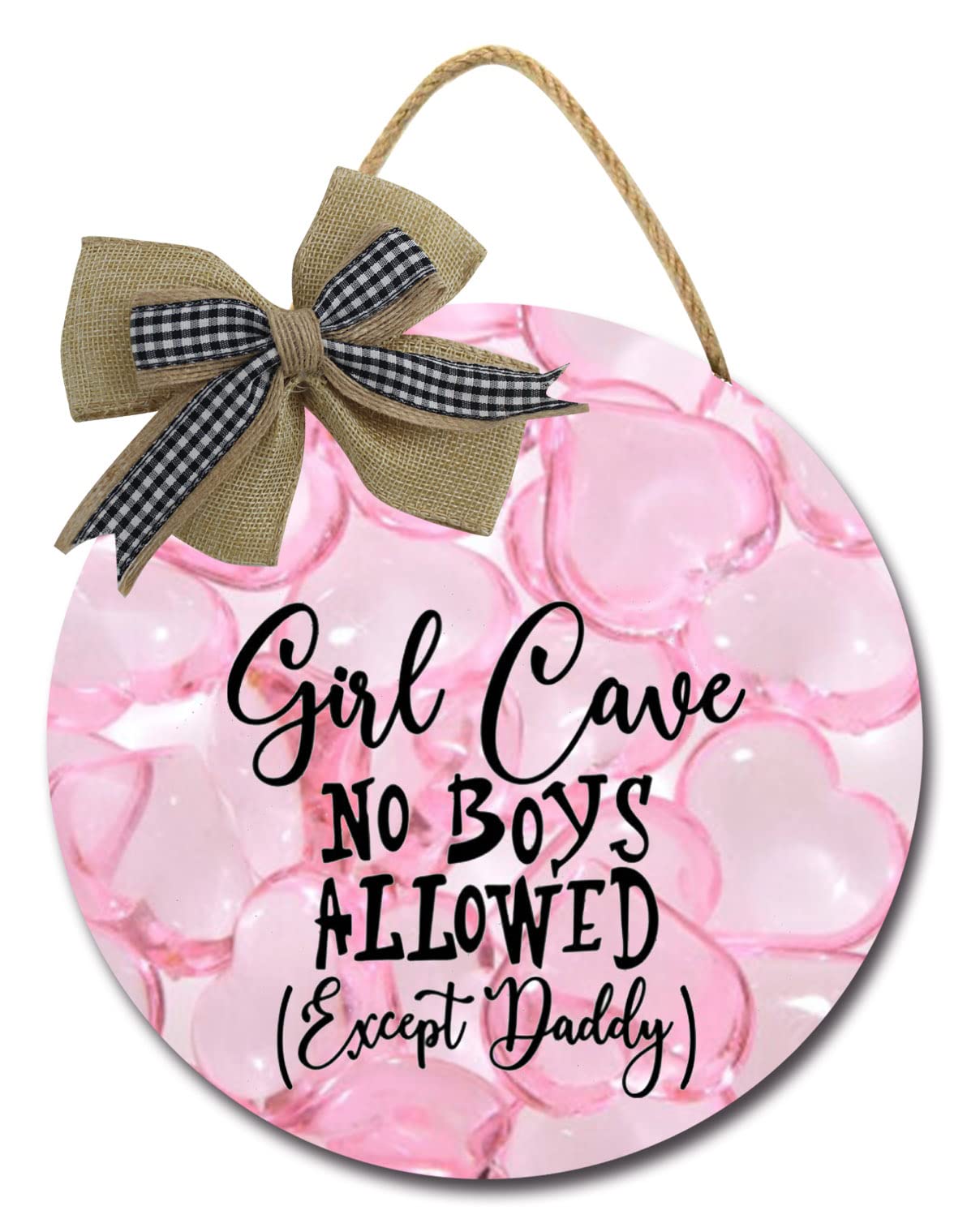 Isaric Girl Cave Sign, Girls Room Decorations for Bedroom, Wood Decoration Hanging Sign, High Precision Printing, Kids Room Signs for Door, No Boys Allowed Sign, Room Decor 11In(With bow)